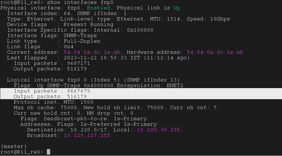 Identify and fix storm on fxp0 interface in SRX Devices