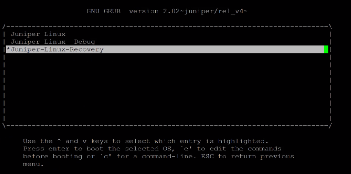 [SRX] Unable to recover root password, Main Menu is not showing up