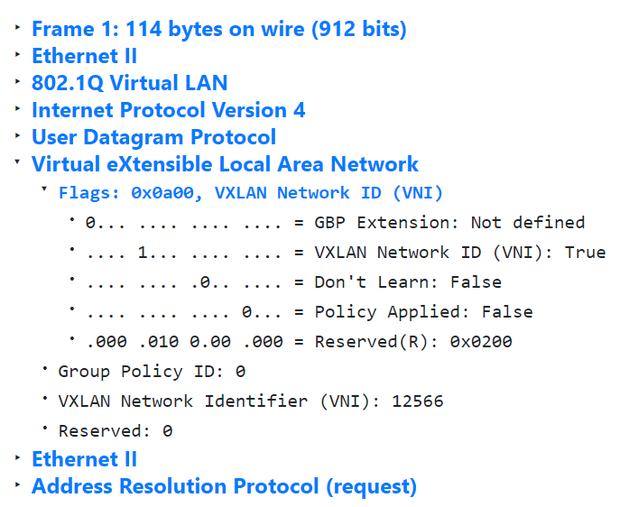 BUM flag (0x0200) is set in VXLAN header