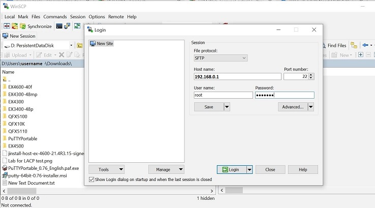 Transferring software installation package to Juniper Networks switch ...