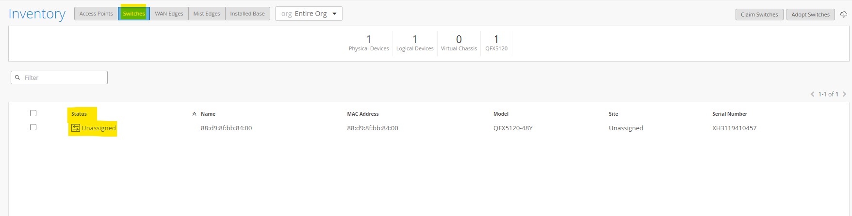 [Mist] Find and assign your switches to a site.