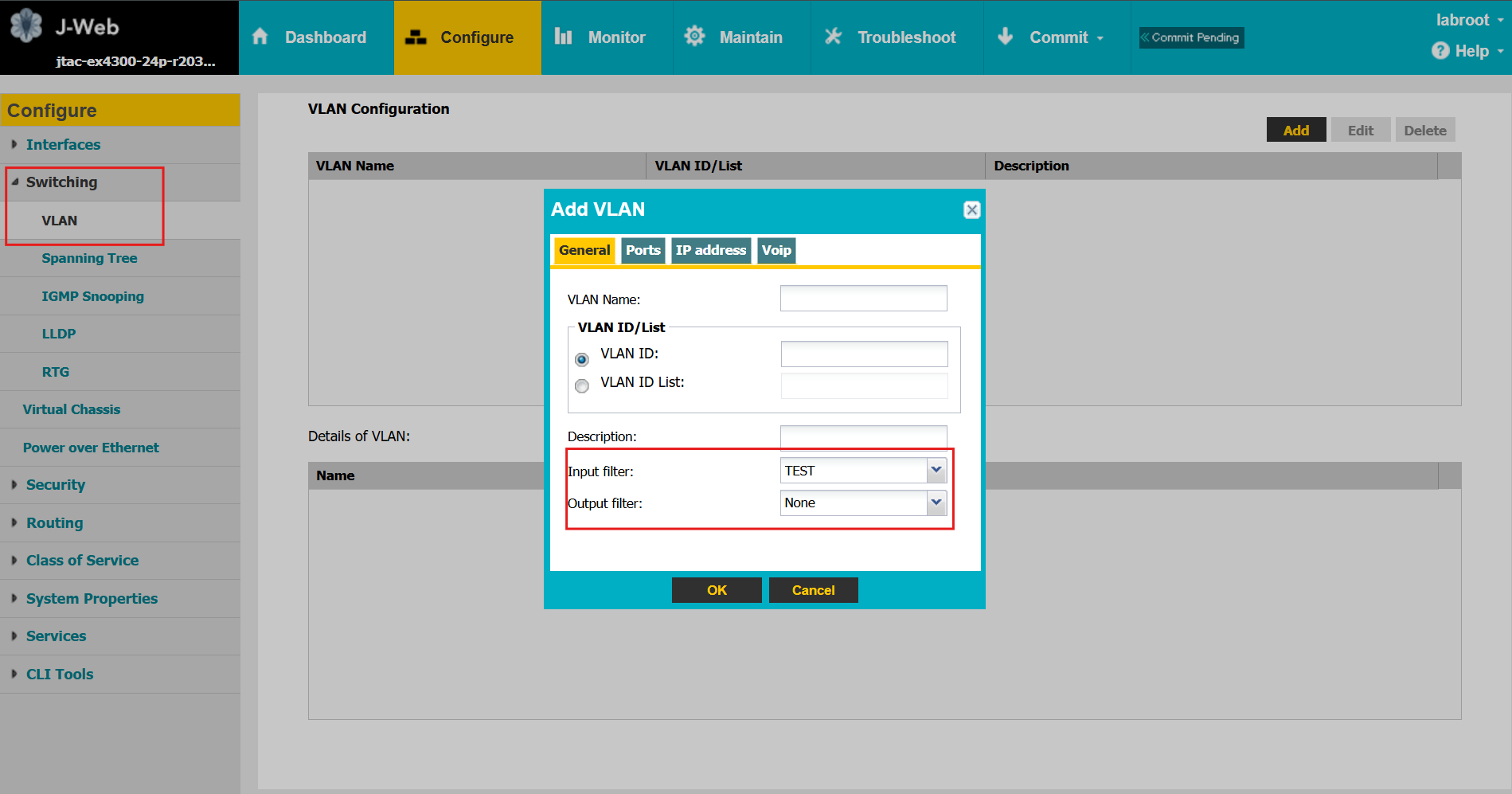 Configure firewall filter using J-Web GUI