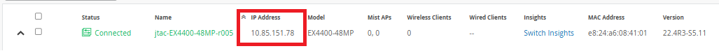 Switch not showing the desired IP address on Mist dashboard