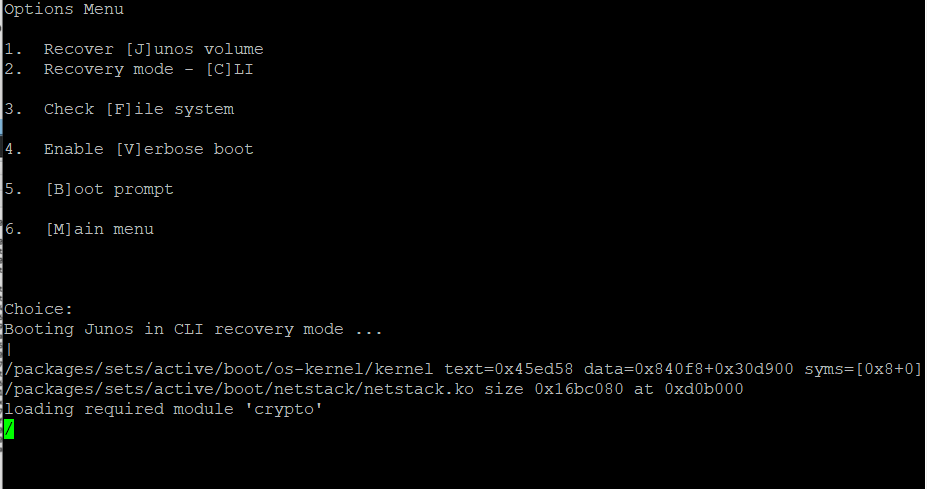 Root password recovery procedure for SRX TVP platforms(SRX1500/4100 ...
