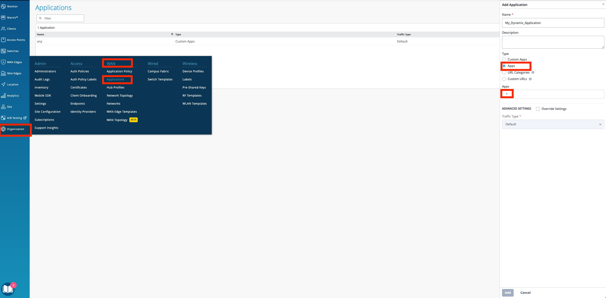 [MIST] [SRX] How to configure Dynamic applications from MIST UI?