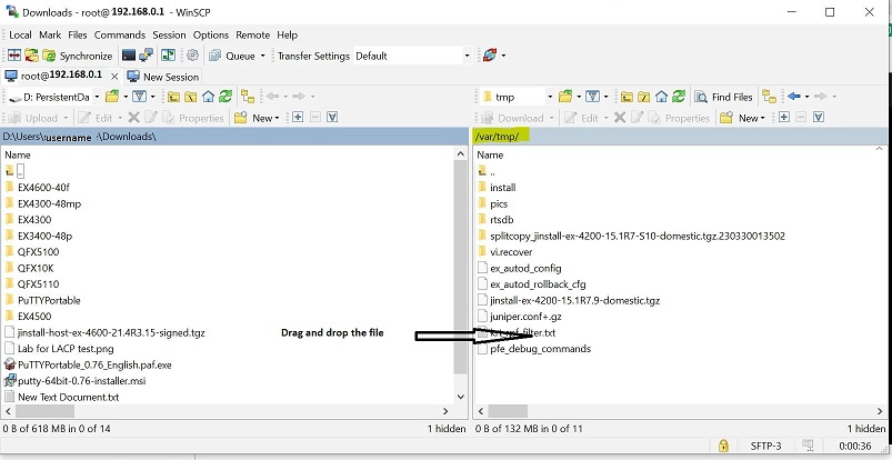 Transferring software installation package to Juniper Networks switch ...