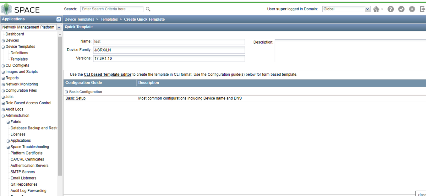 [Junos Space] 'save failure: invalid CLI error' when using template kmd ...