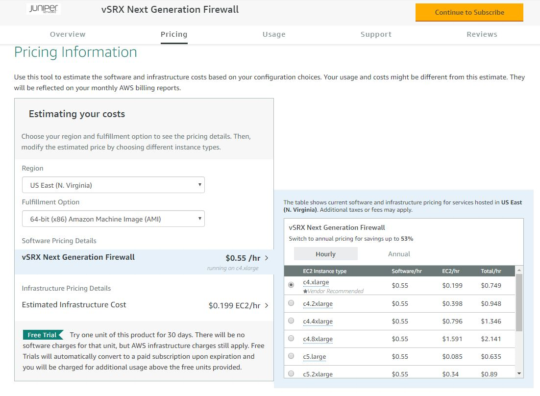 vSRX type selection in AWS CloudFormation automation environment
