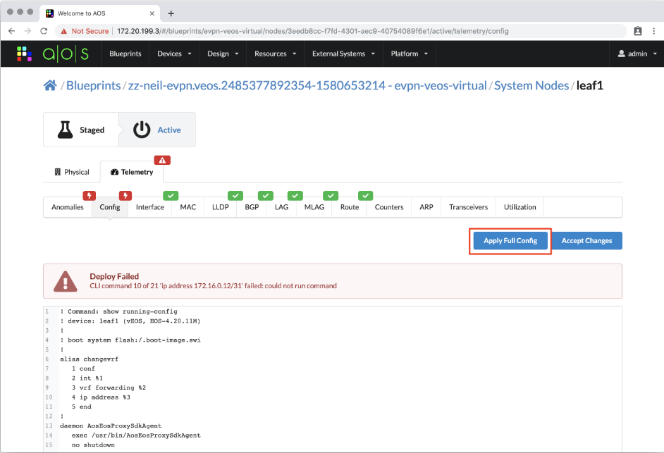 [Juniper Apstra] Using AOS-CLI to change default MLAG/vPC VLAN ID and port-channel