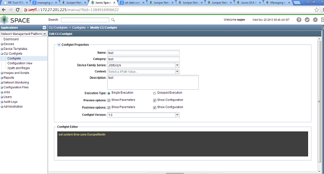 How to apply CLI configlets on multiple devices from Junos Space