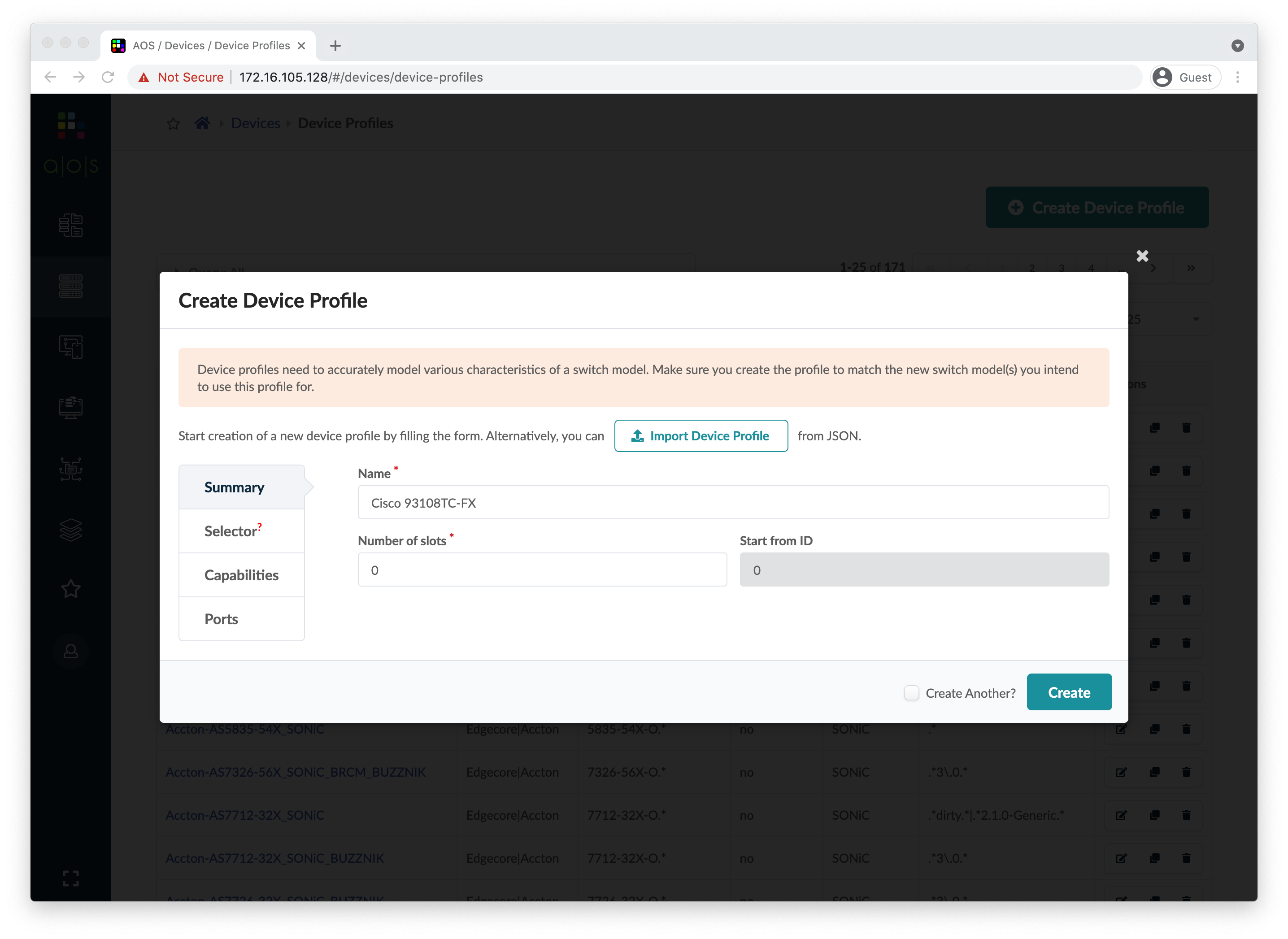 [Apstra] Creating a Device Profile for Cisco C93108TC-FX