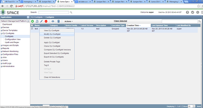 How to apply CLI configlets on multiple devices from Junos Space