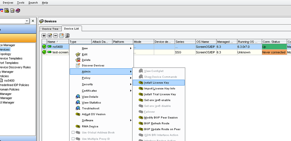 [EOL/EOE] [NSM] How to install a license key on a ScreenOS device from the GUI