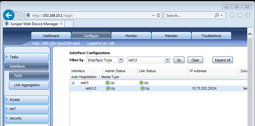[SRX] J-web shows reth interface's IP address is marked as 'configured ...