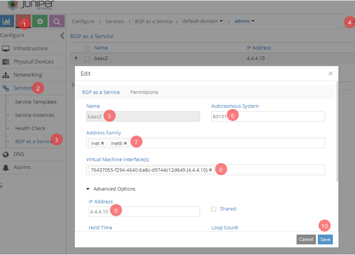 [Contrail] Example - Configuring BGP as a Service