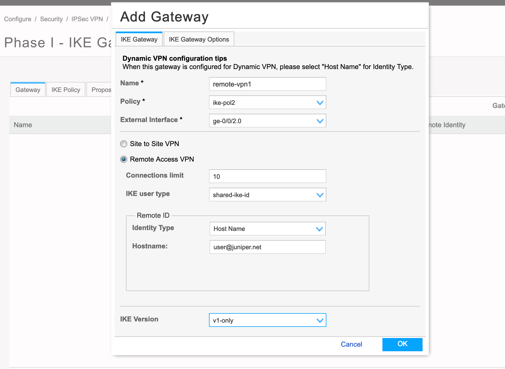 Configuring Dynamic VPN on SRX while using NCP client (GUI procedure)